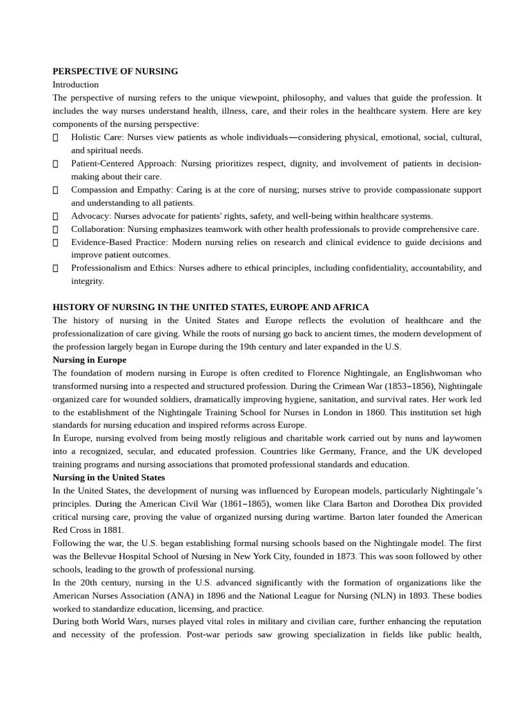 Nursing Perspectives and Historical Evolution | PDF | Nursing ...