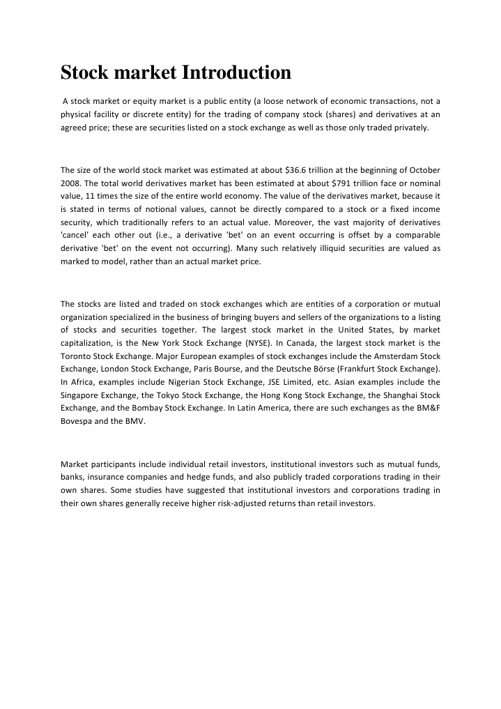 Stock Market Introduction | PDF | Stock Market | Stock Exchange