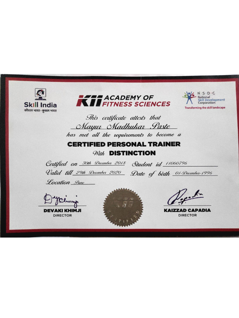 K11 Personal Trainer Certificate | PDF