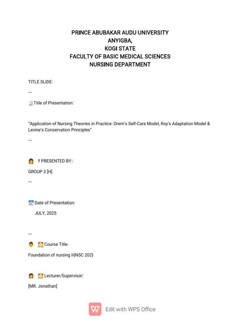 Nursing Theories in Practice: Orem, Roy, Levine | PDF | Nursing | Behavior