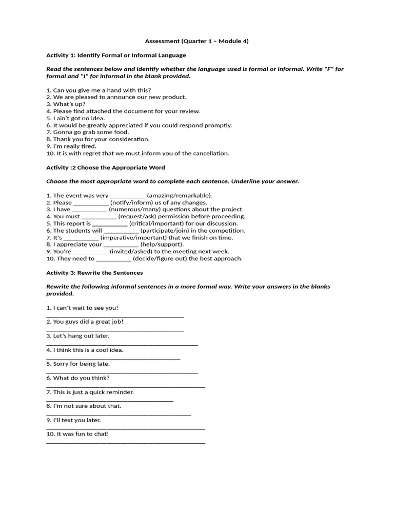 Activity 1-3-Formal&Informal-Language | PDF | Chess Theory | Chess