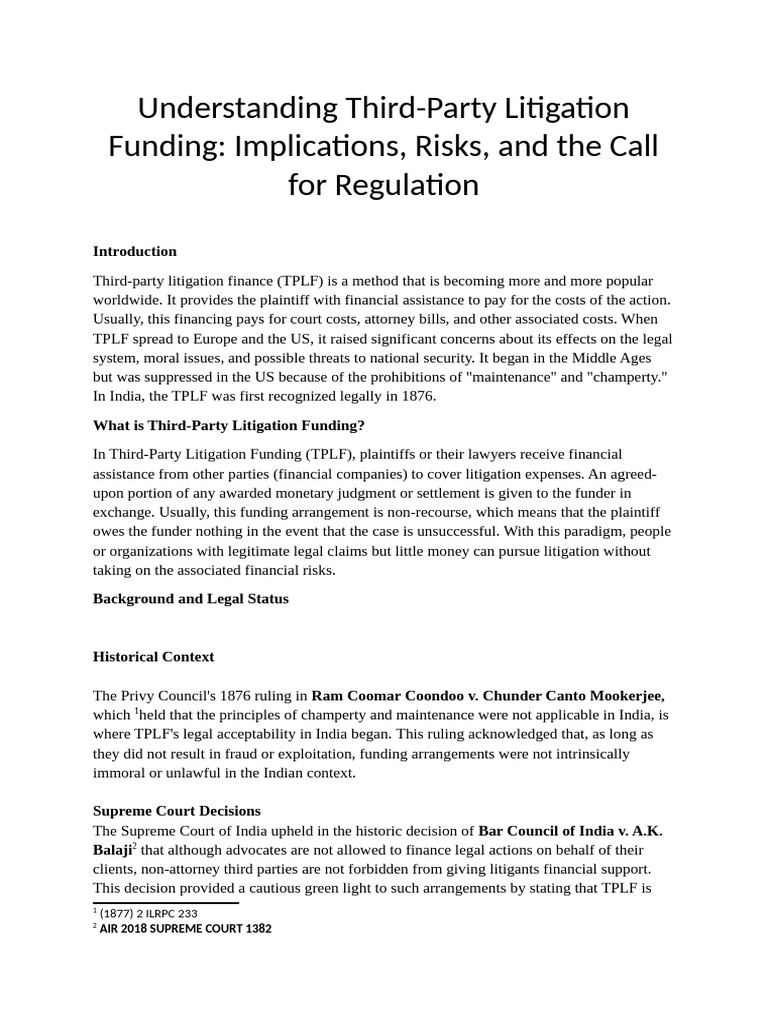Third-Party Litigation Funding Insights | PDF | Lawsuit | Justice