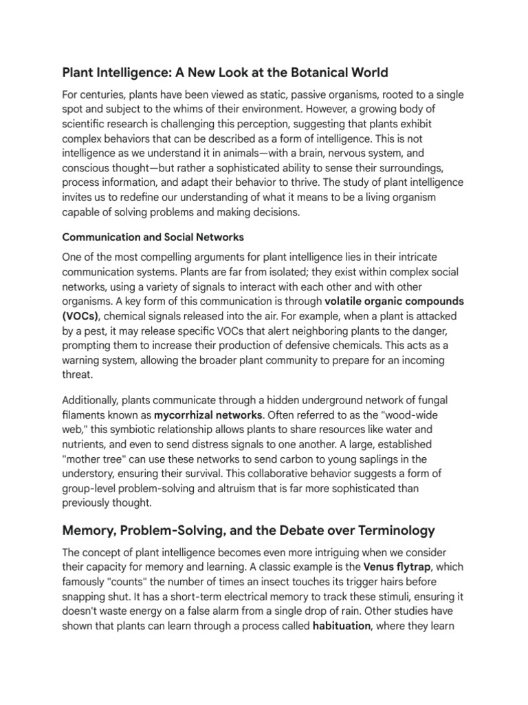 Rethinking Plant Intelligence and Behavior | PDF | Intelligence | Memory