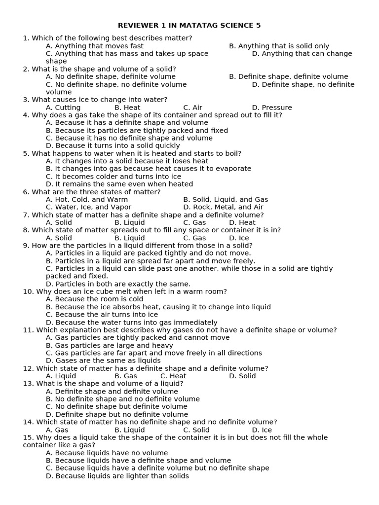 Grade 5 Science Reviewer with Answers | PDF | Gases | Liquids