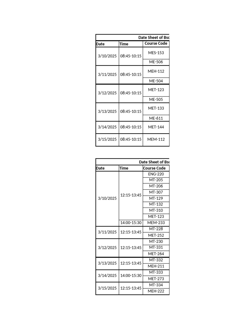 Mid Term Date Sheet Rooms Detail Spring-25 | PDF | Engineering ...