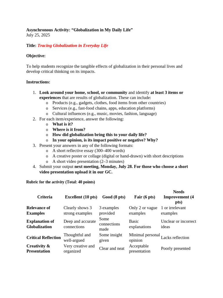 Asynchronous Activity 1 | PDF | Globalization | Cognitive Psychology