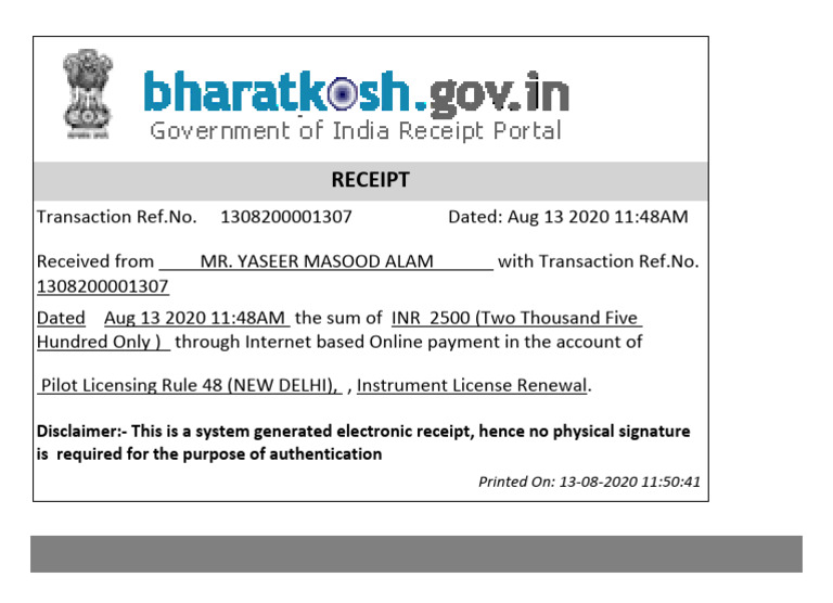 Transaction Receipt IR Renewal 2020 | PDF