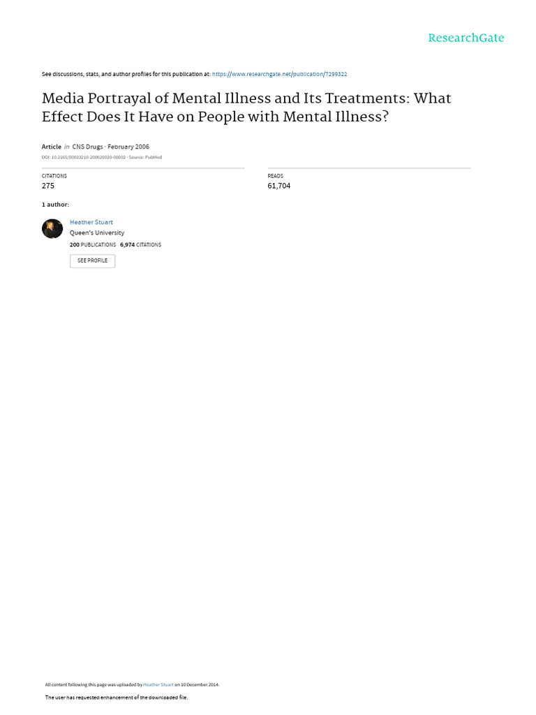 Media Impact on Mental Illness Perception | PDF | Mental Disorder ...