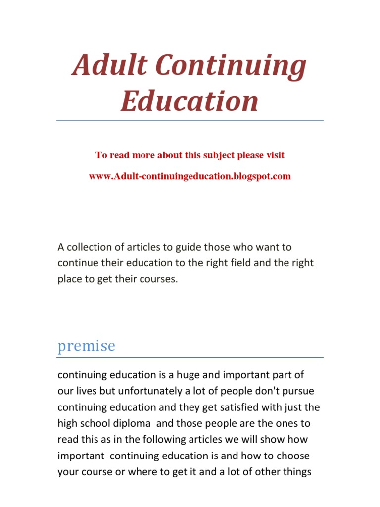 Adult Continuing Education | PDF | Continuing Education | General ...