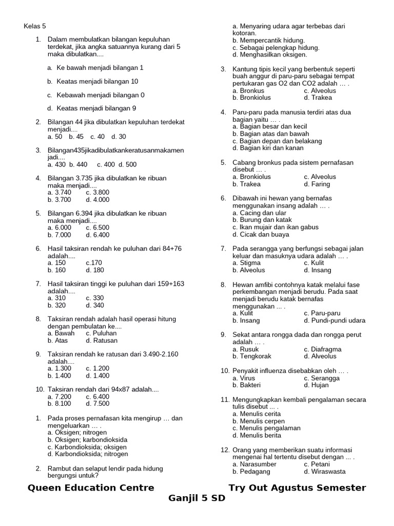 Try Out Kelas 5 Bimbel | PDF