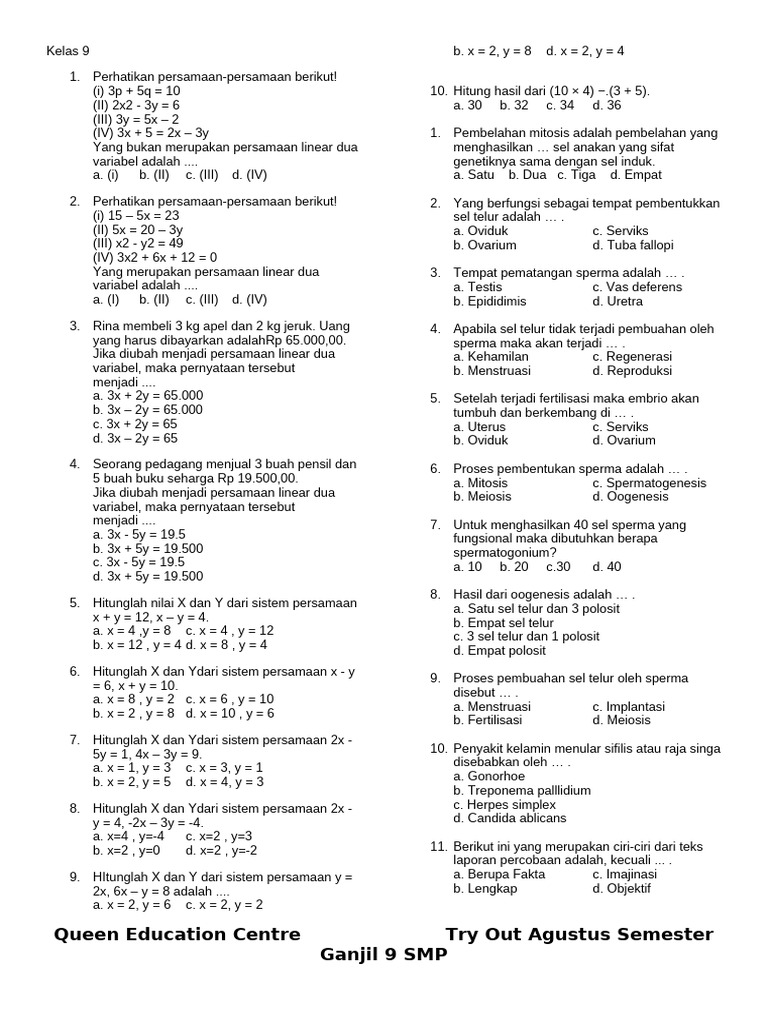Try Out Kelas 9 Bimbel | PDF