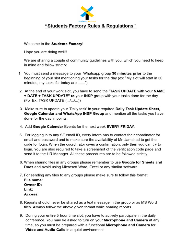 Students Factory Internship Guidelines | PDF | Microsoft Word | Cyberspace