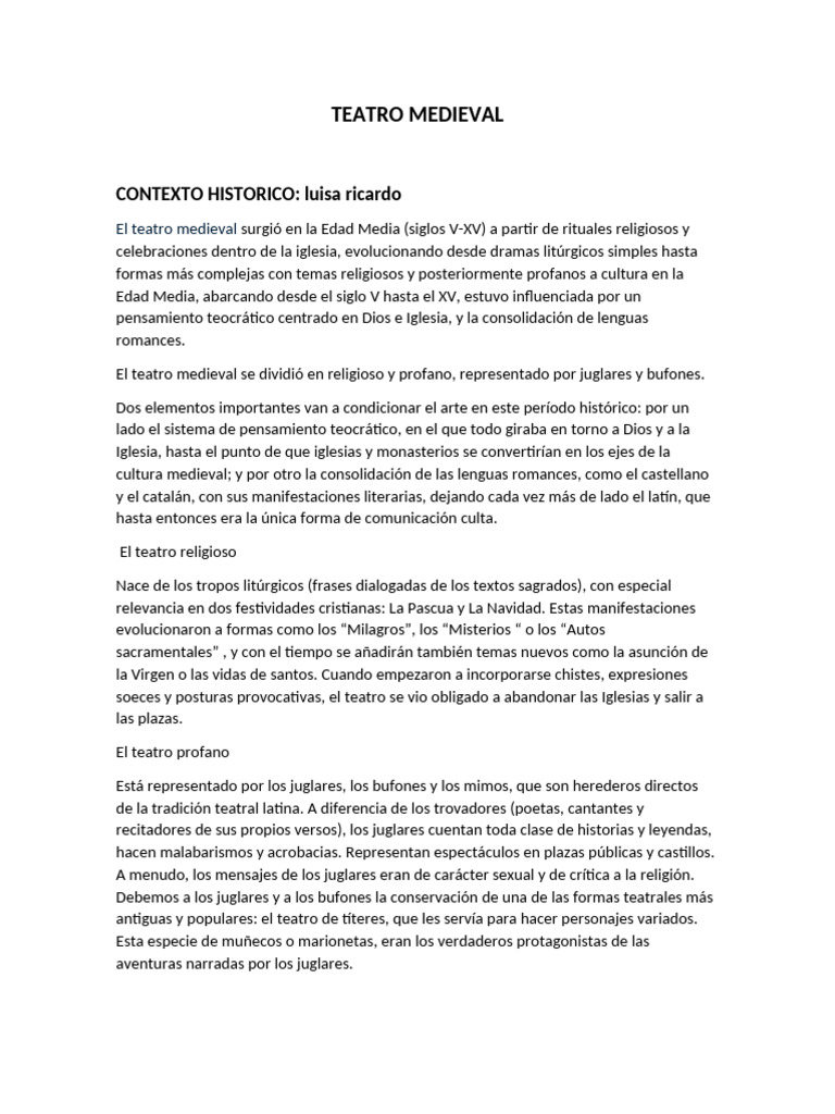Teatro Medieval: Religioso y Profano | PDF | Ropa | Teatro