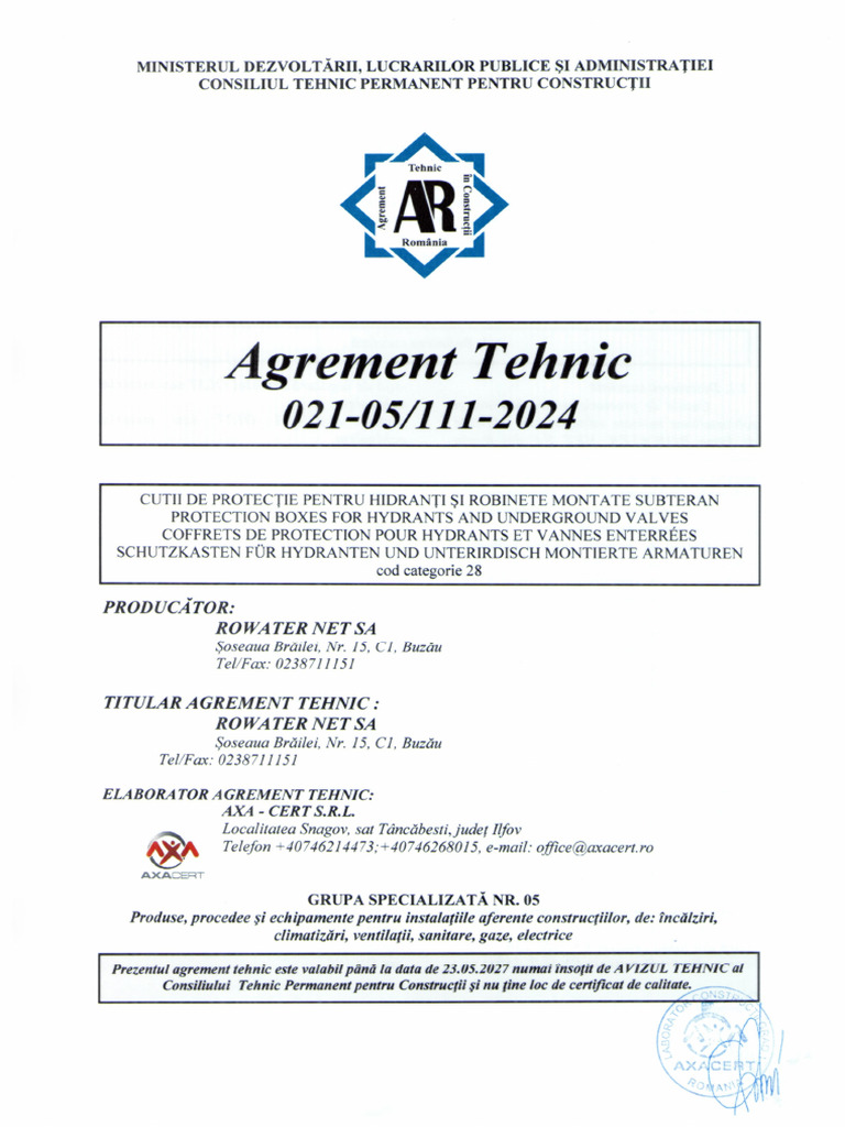 Agrement + Aviz Tehnic 021-05-111 - 2024 | PDF
