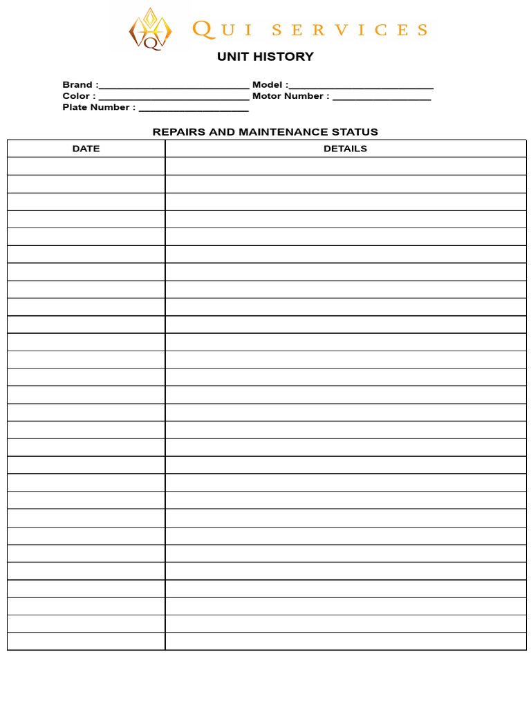 Unit History and Maintenance Log | PDF