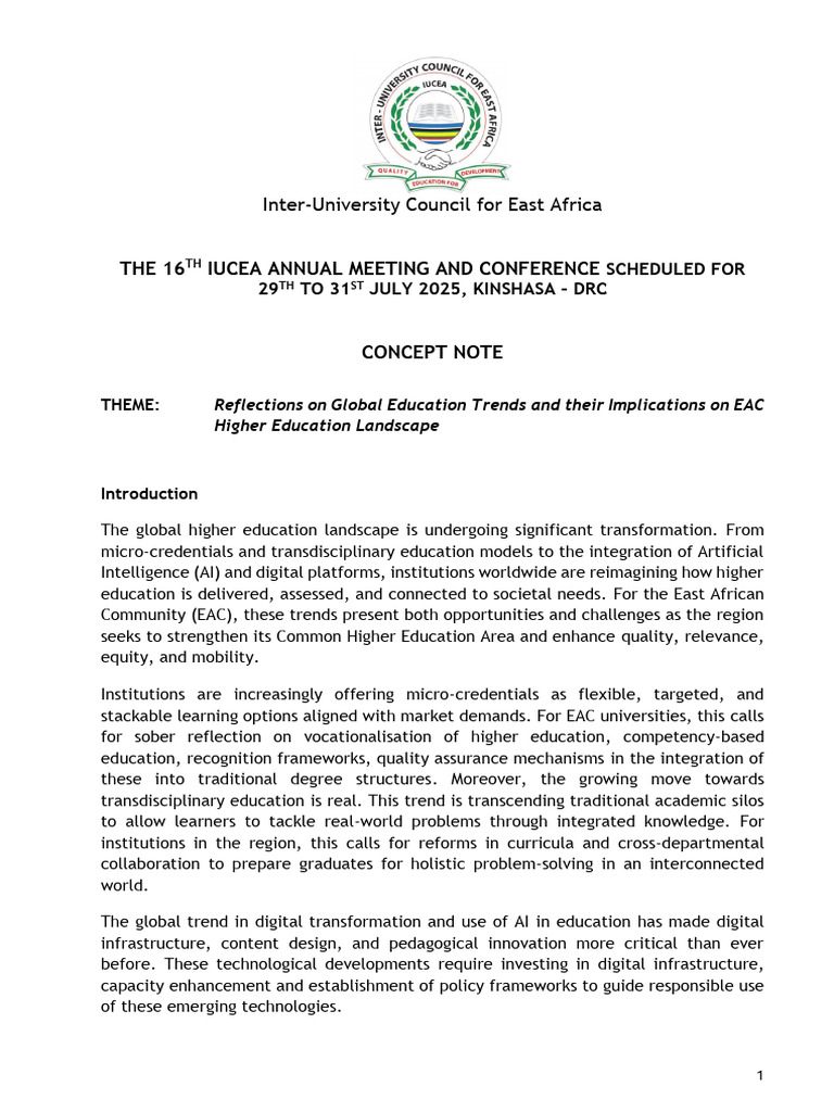 IUCEA Conference 2025: Trends in EAC Education | PDF | Artificial ...