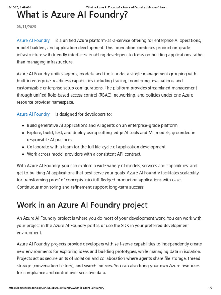 What is Azure AI Foundry_ - Azure AI Foundry _ Microsoft Learn | PDF ...