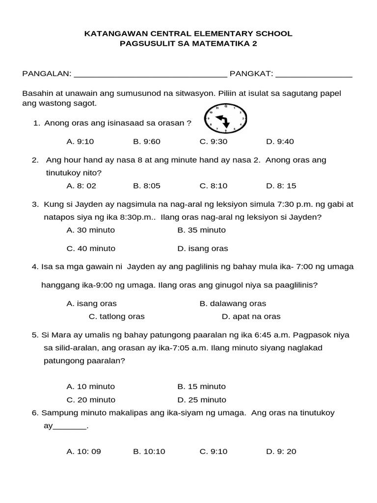 4TH Periodical Test Mathematics 2 Quuarter 4 Taghapcecyl | PDF