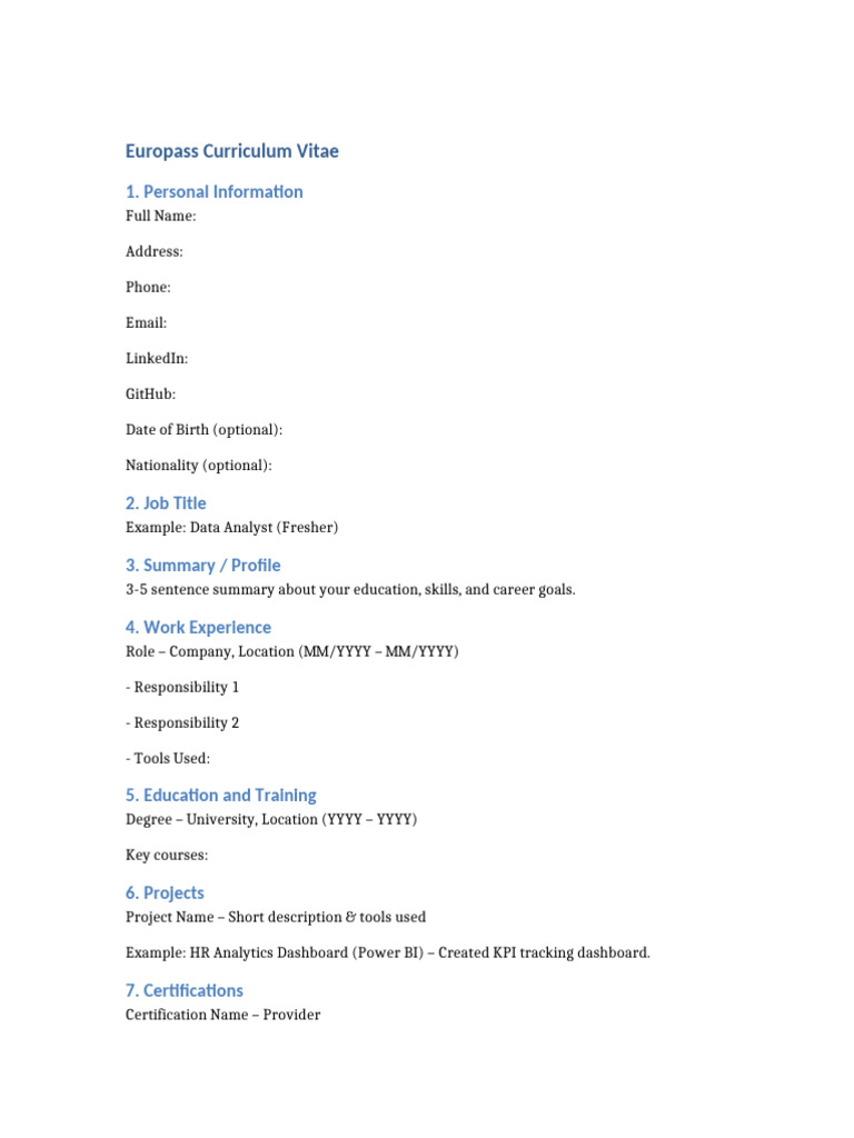 Europass CV Template | PDF