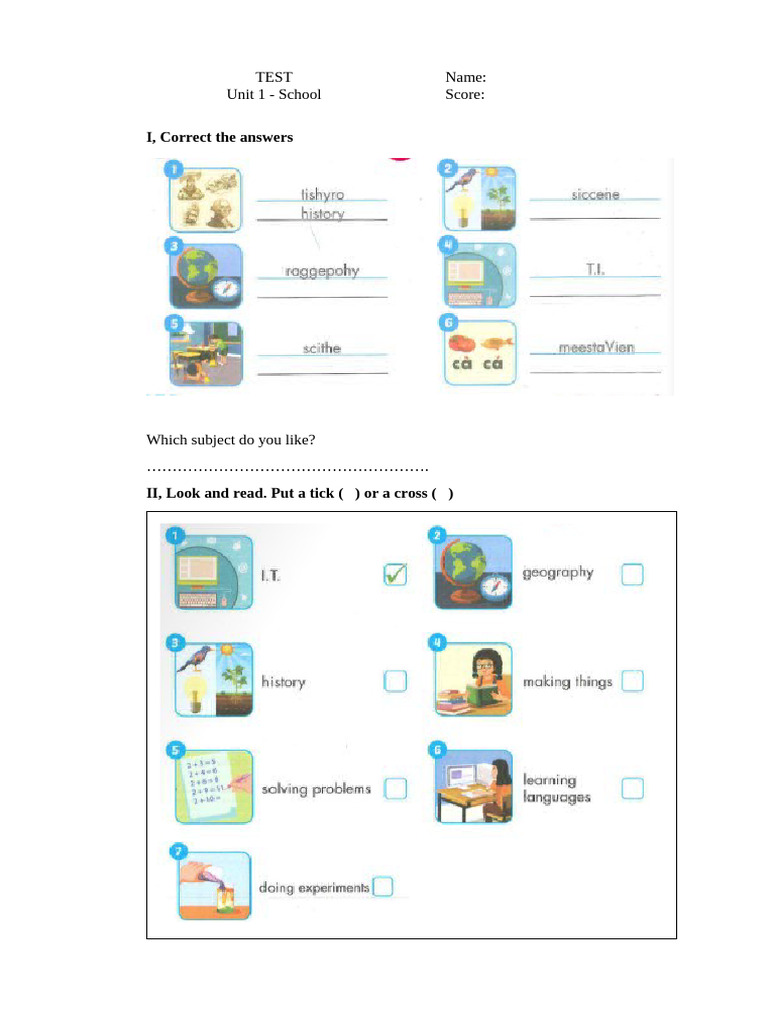 TEST Unit1 Grade5 | PDF