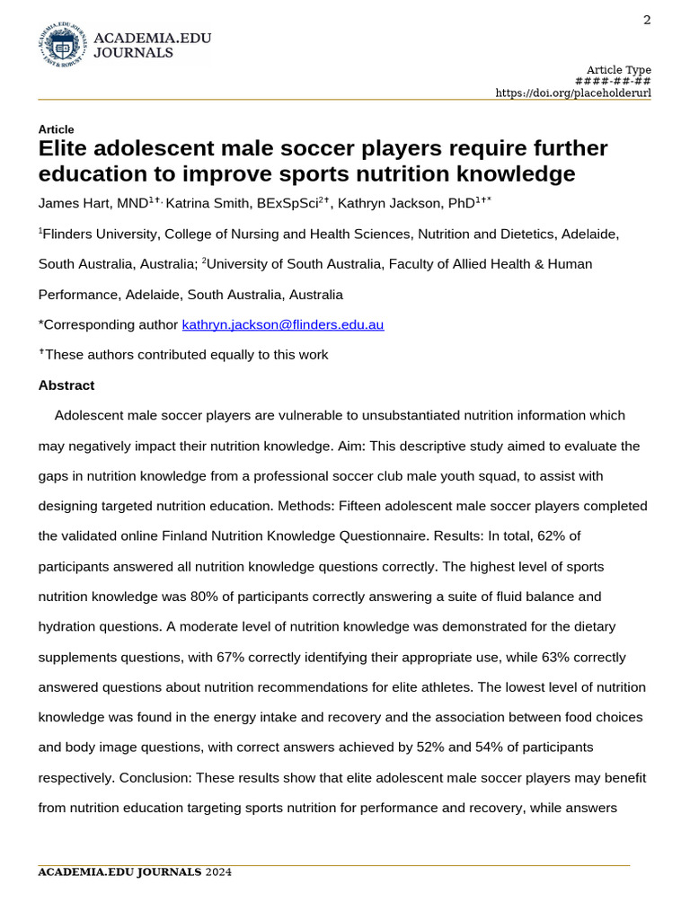 Elite Adolescent Male Soccer Players Req | PDF | Food Energy | Dehydration
