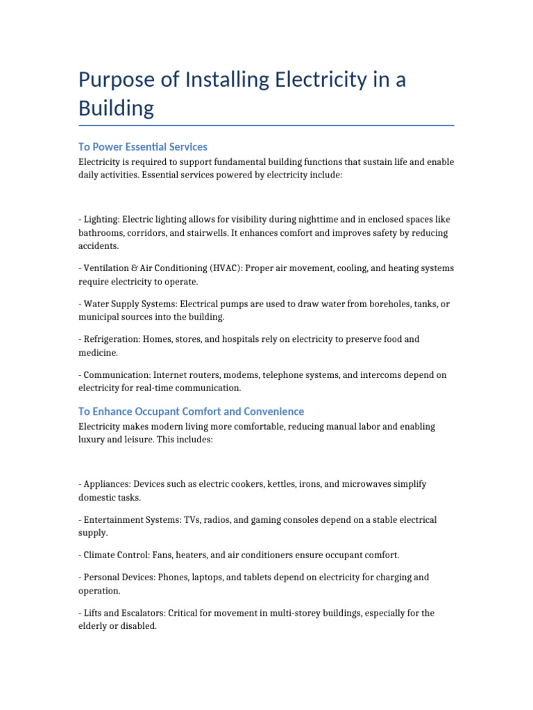 Purpose of Electrical Installation | PDF | Electricity