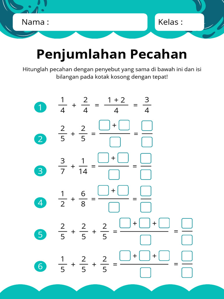 Worksheet Bilangan Pecahan | PDF