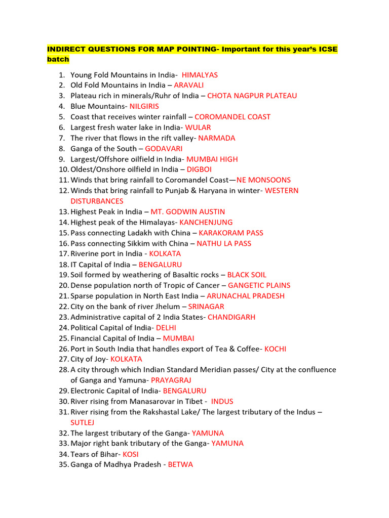Map Pointing Guide for ICSE Students | PDF