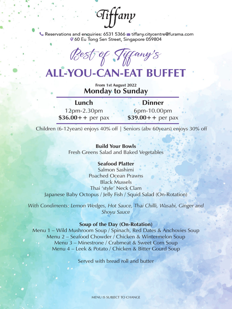 New Menu Tiffany Buffet FA 2 | PDF | Desserts | Tofu