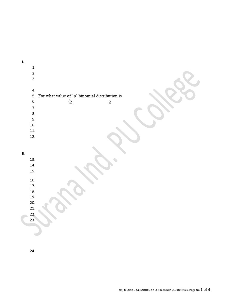 Statistics Model Question Paper 2025 | PDF
