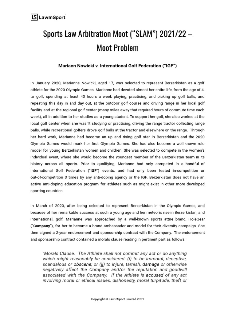 SLAM 2021/22: Nowicki v. IGF Arbitration | PDF | Doping In Sport