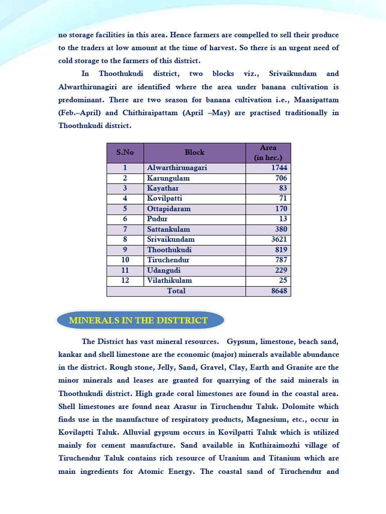 Thoothukudi District Agriculture & Minerals | PDF | Limestone | Sand