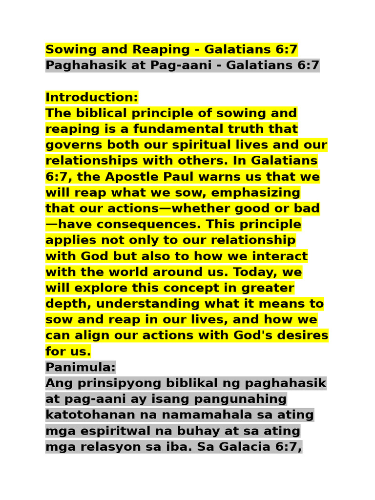 Sowing and Reaping | PDF