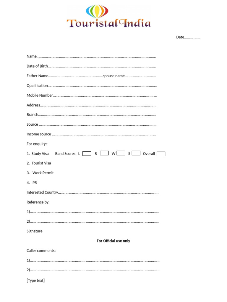 Touristal India Infor. Forms | PDF