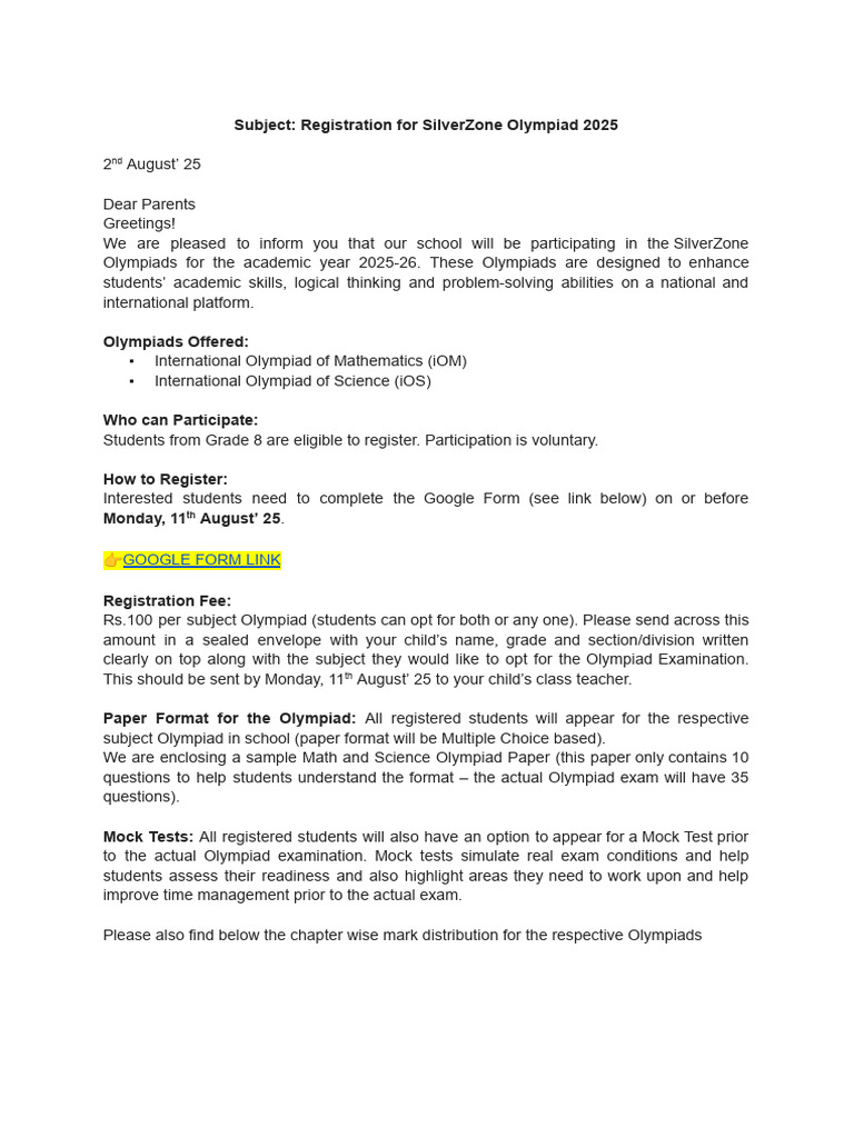 SilverZone Olympiad 2025 Registration Info | PDF
