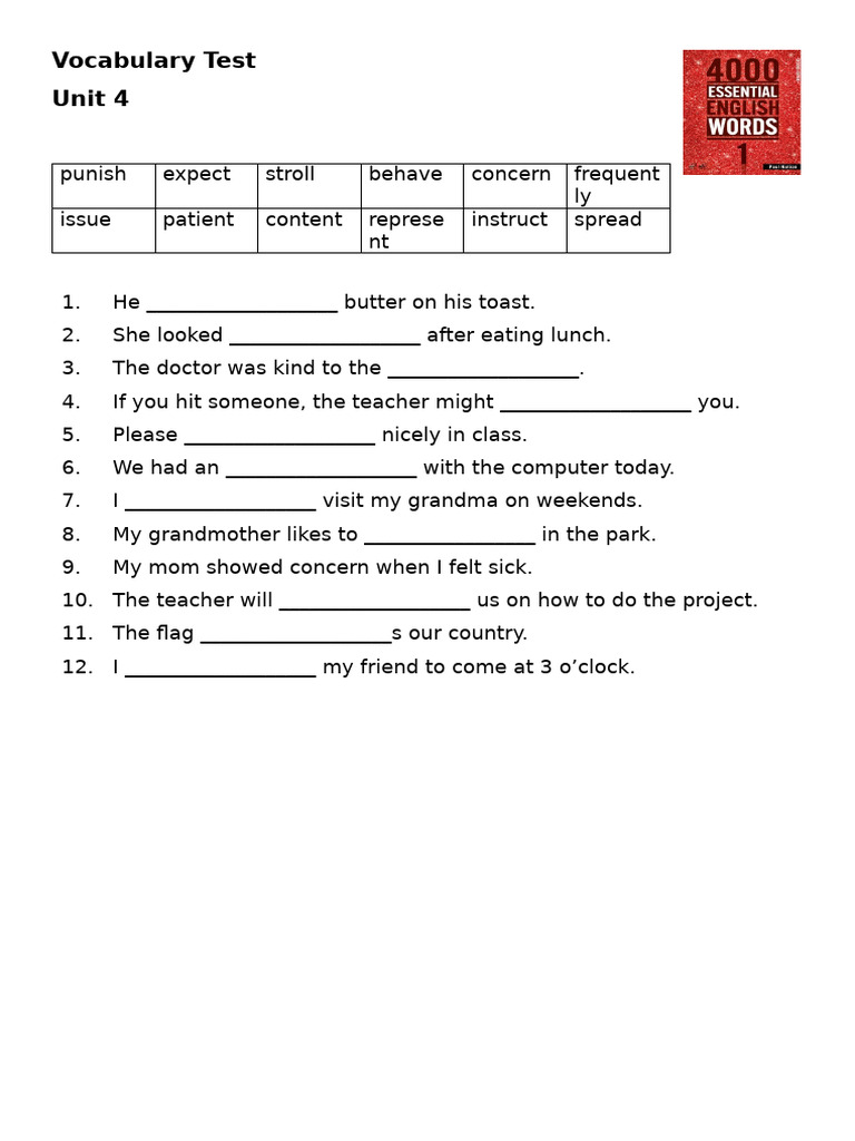 4000 Essential English Words 1_vocab Test_unit 4 Revised | PDF