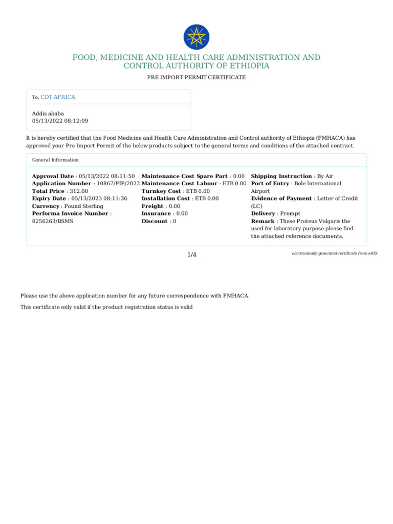 Pre Import Permit Certificate | PDF