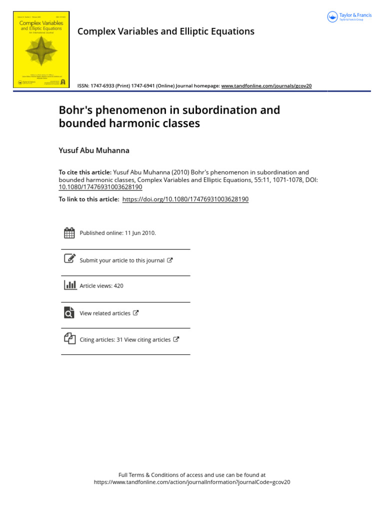 1. Bohr s Phenomenon in Subordination and Bounded Harmonic Classes-1 ...