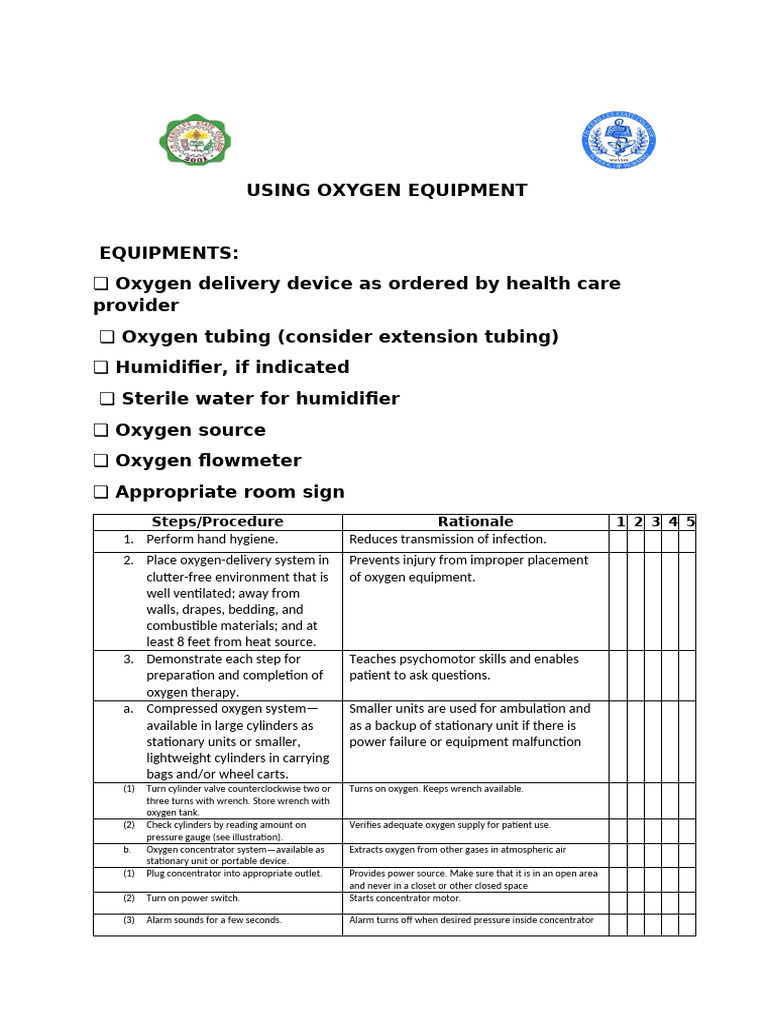 Oxygen Equipment Usage Guide | PDF | Oxygen | Caregiver