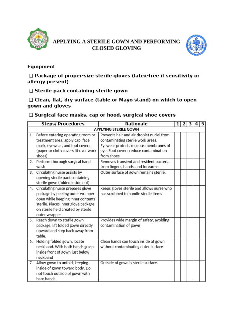 Applying A Sterile Gown and Performing Closed Gloving | PDF | Hand | Glove