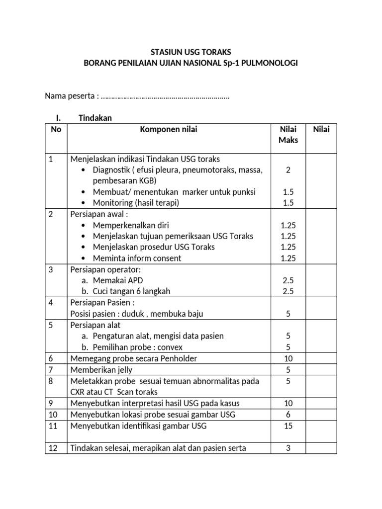 Cek List Stasiun Usg Toraks | PDF