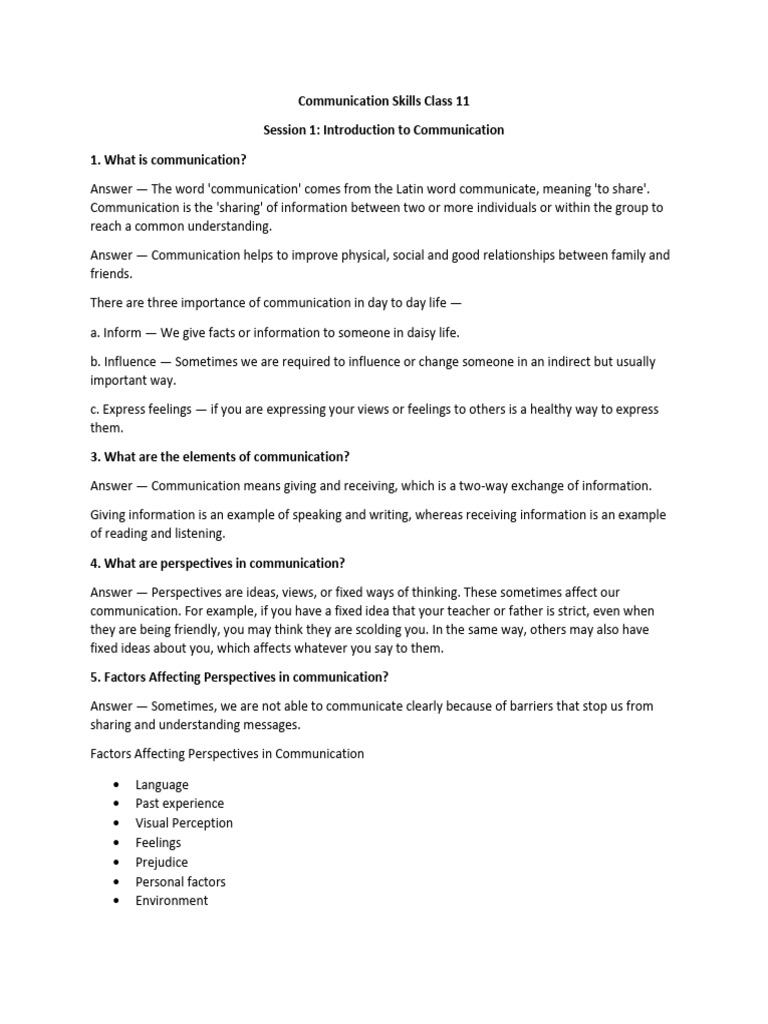Gr-11 - Communication Skills Class 11 - Question and Answer | PDF ...