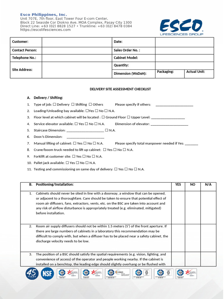 EPI Delivery Site Assesment Checklist - Rev1 | PDF
