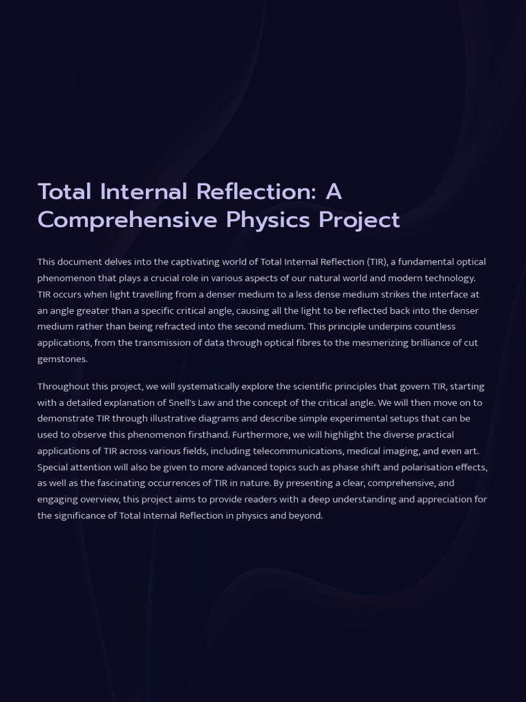 Total Internal Reflection Explained | PDF | Optics | Reflection (Physics)