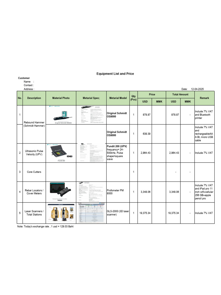 Equipment List and Price 712d5952 533f 4aa2 9d7d 55f382721aac | PDF
