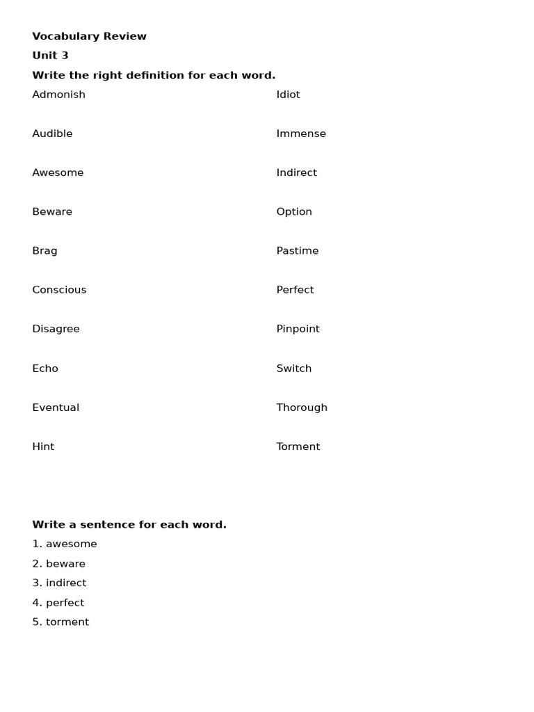 Vocab Review Test Unit 3 | PDF