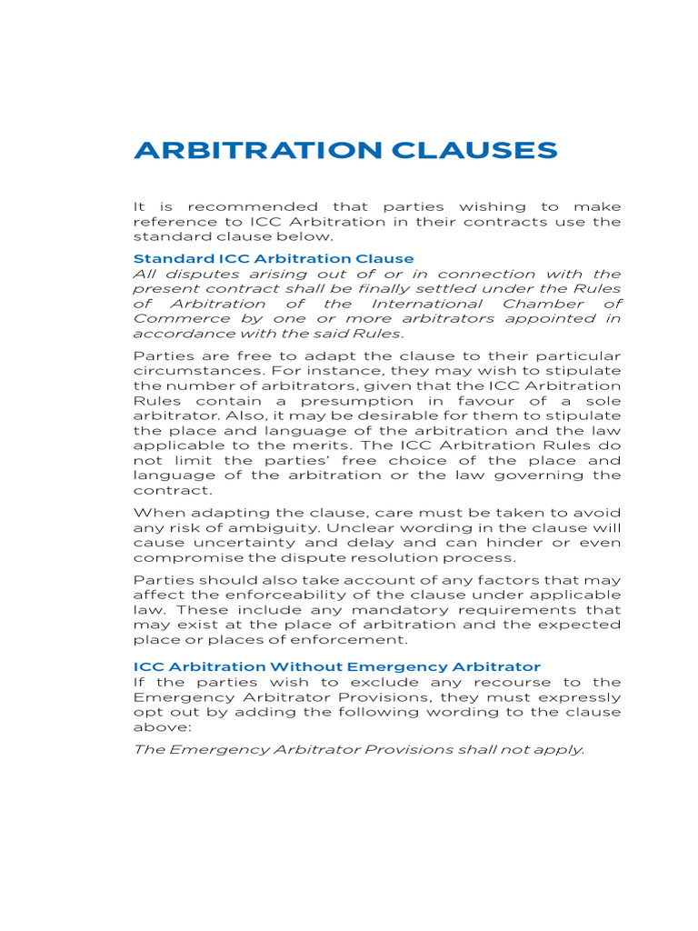 ICC Standard Arbitration Clauses Guide | PDF | Arbitration | Mediation