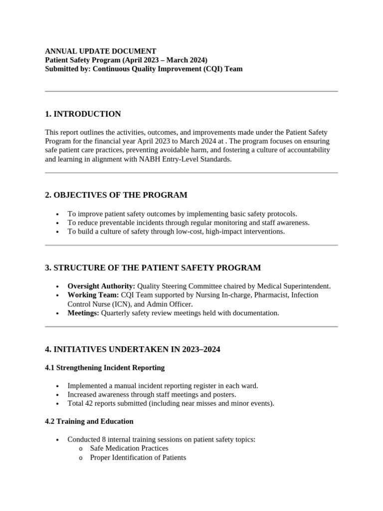 Patient Safety Program Update 2023-2024 | PDF | Patient Safety | Safety
