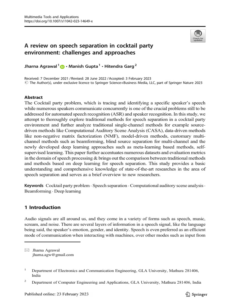 Agrawal Et Al - 2023 - A Review On Speech Separation in Cocktail Party ...