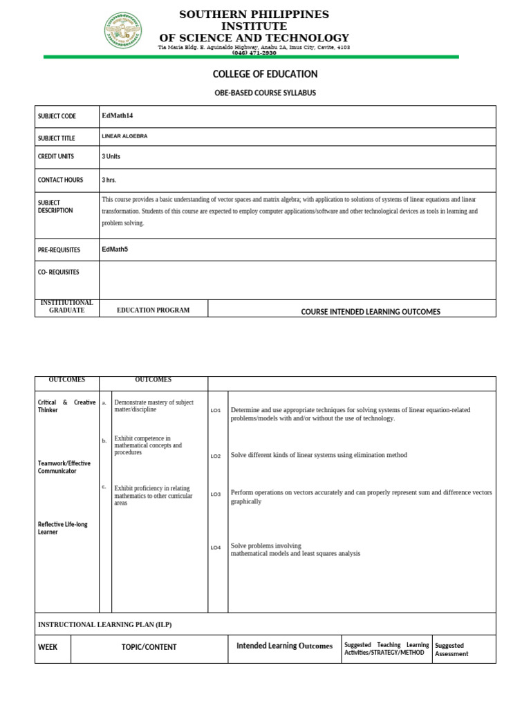 LINEAR ALGEBRA-TEMPLATE NEW FORMAT SYLLABUS 1ST SEM. 2025-26 | PDF | Linear Map | Vector Space